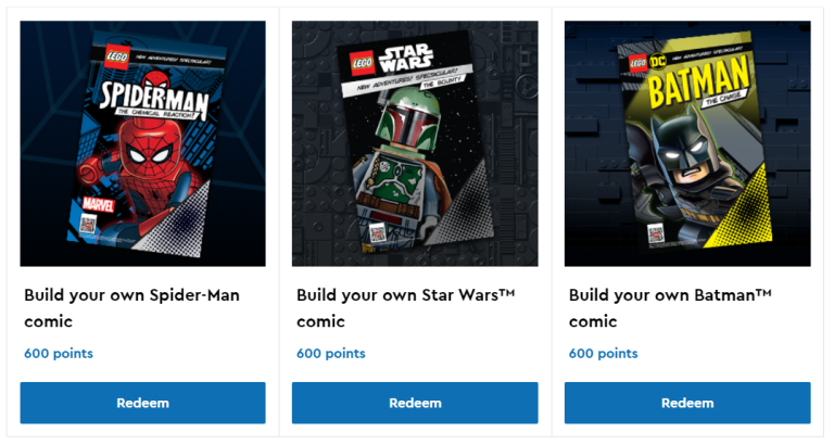 LEGO VIP customisable comic reward includes DC, Star Wars and Marvel