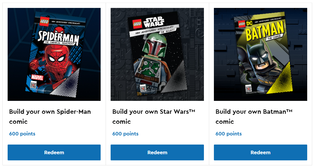 LEGO VIP customisable comic reward includes DC, Star Wars and Marvel