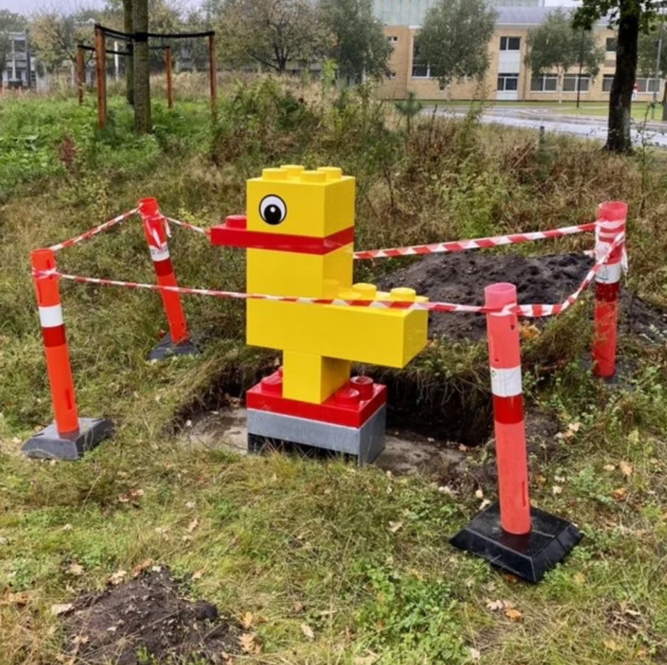 Giant LEGO ducks have appeared all over Billund