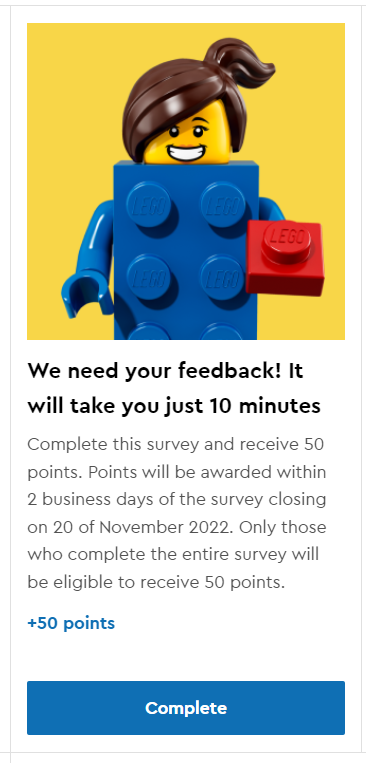 LEGO VIP survey prompts interest subscription service names