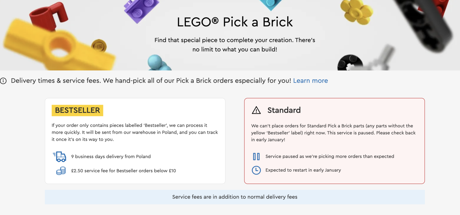 LEGO puts Standard Pick a Brick service on pause