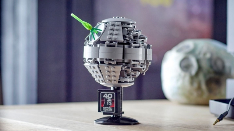 LEGO UCS Death Star's piece count points in one direction