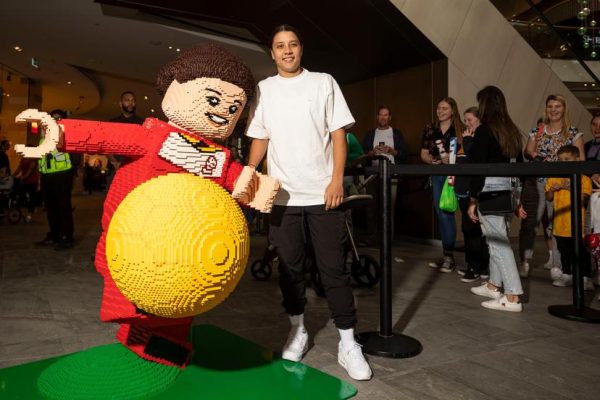 Australian footballer Sam Kerr unveils enormous brick-built model of ...