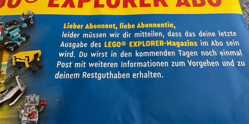 The LEGO Explorer magazine is coming to an end