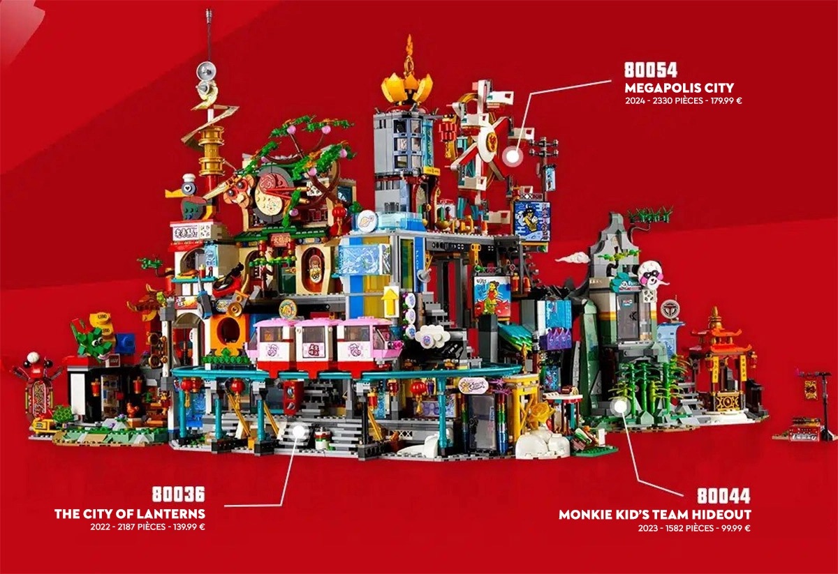 Three LEGO Monkie Kid sets join up to form huge city diorama
