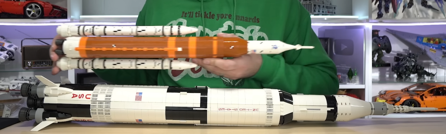 LEGO Icons 10341 Artemis and LEGO Ideas Saturn V compared