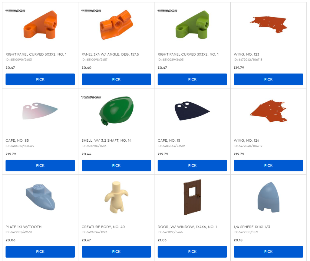 New LEGO Pick a Brick pieces: dragon wings, capes and more