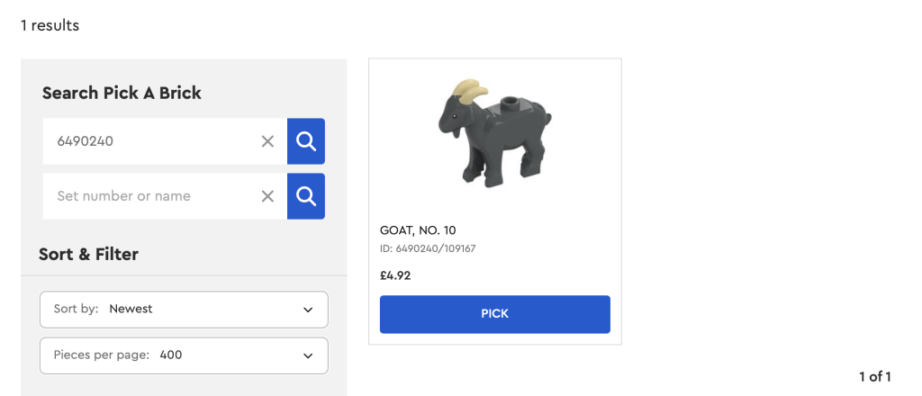 The new LEGO goat is available now at Pick a Brick