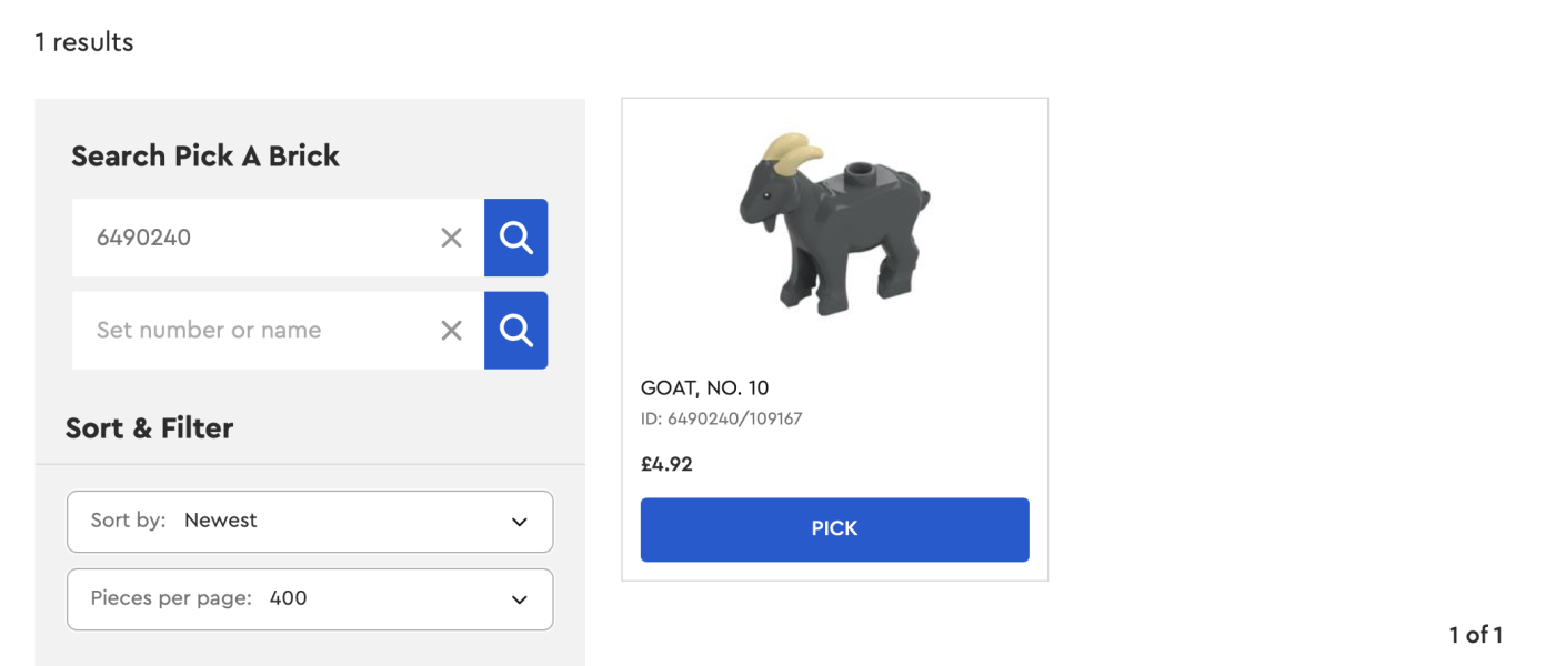 The new LEGO goat is available now at Pick a Brick