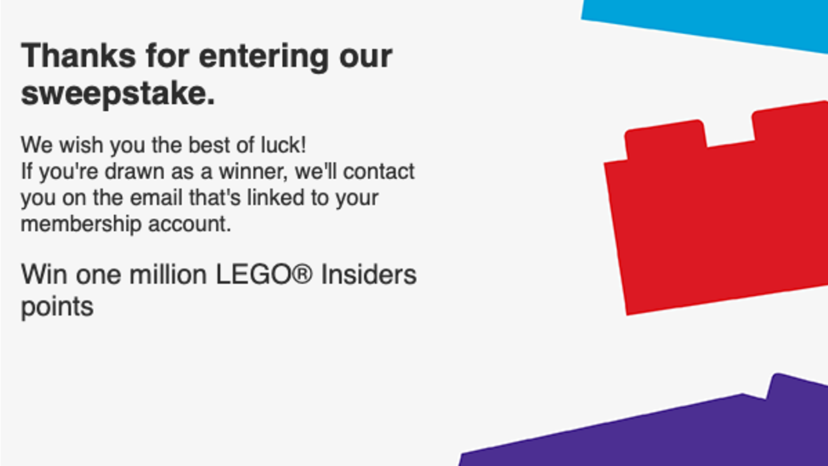 Win 1 million points in the LEGO Insiders sweepstake