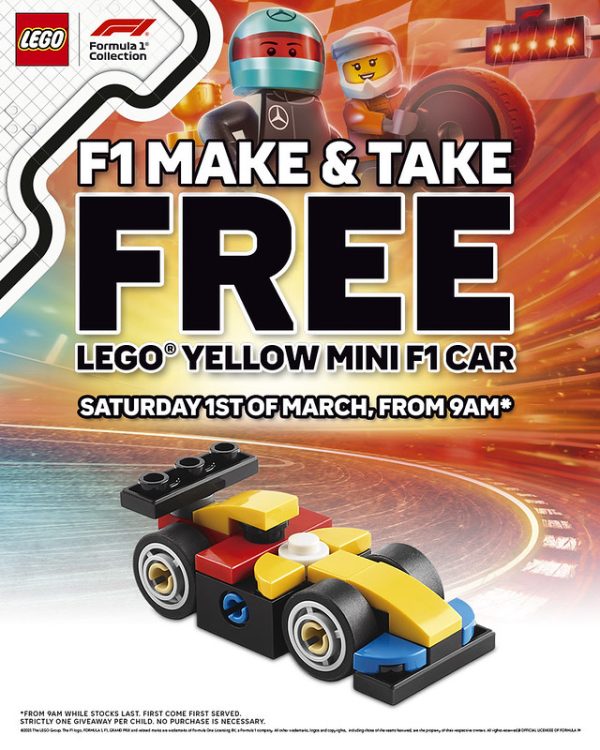Free LEGO F1 make and take coming to UK Smyths Toys stores