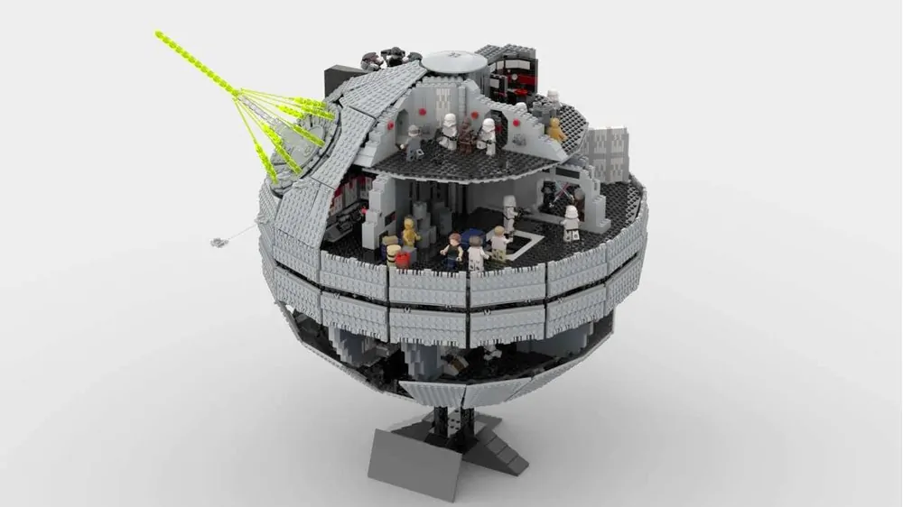 LEGO UCS Death Star's piece count points in one direction