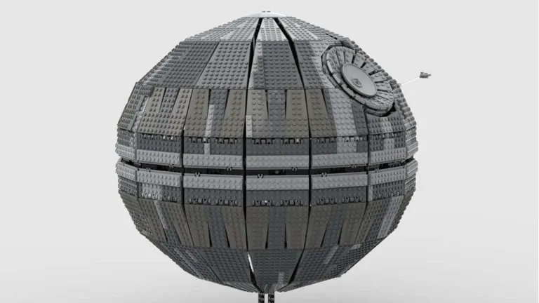 LEGO UCS Death Star's piece count points in one direction