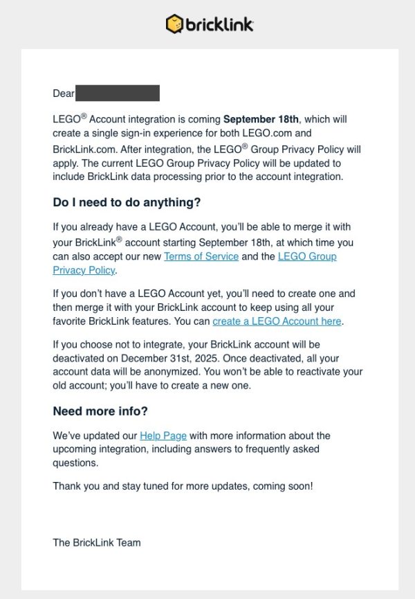 BrickLink reveals exact date for LEGO account integration