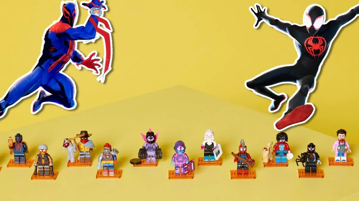 LEGO Spider-Verse minifigures compared to the movie designs