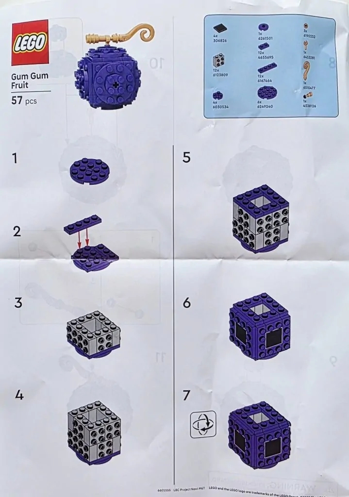 LEGO One Piece Gum Gum Fruit instructions now available