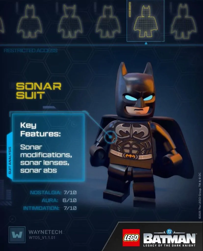 Every LEGO Batman: Legacy of the Dark Knight suit so far