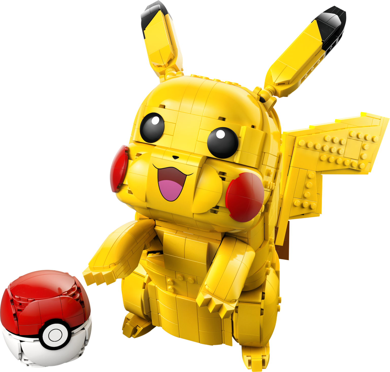 LEGO Pokémon Pikachu compared to Mega's jumbo Pikachu