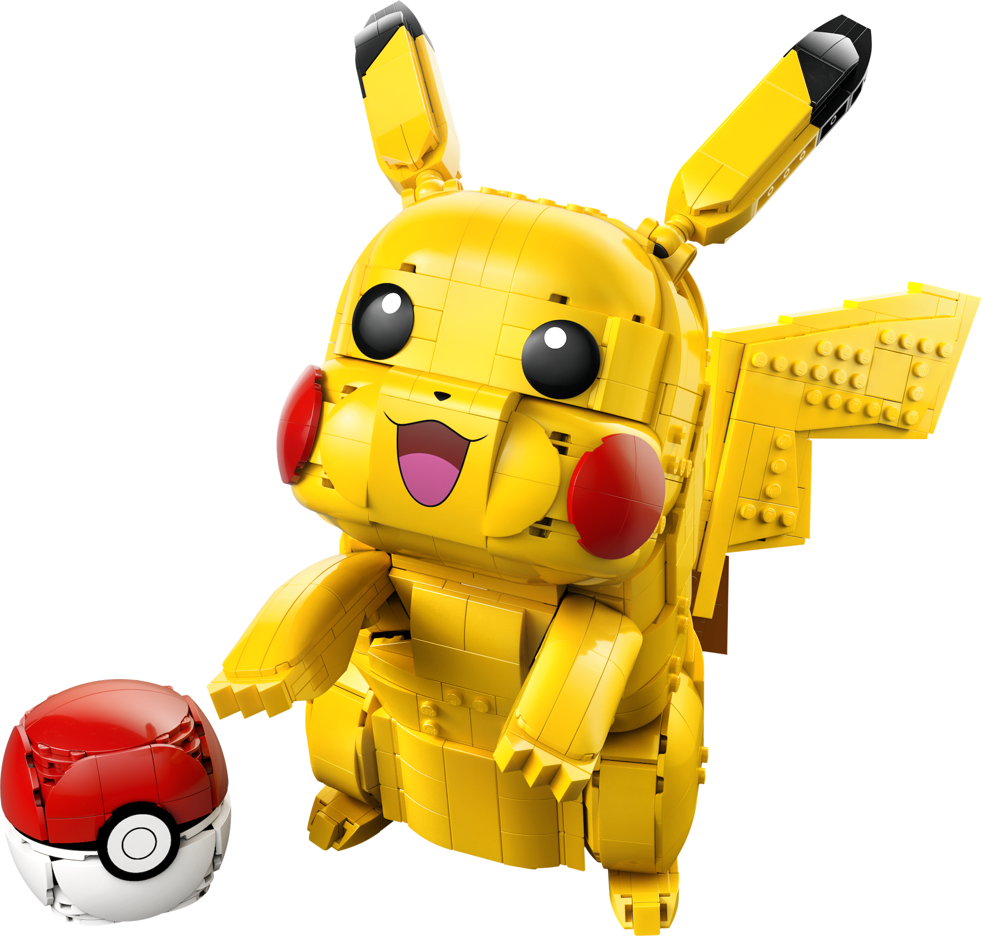 LEGO Pokémon Pikachu compared to Mega's jumbo Pikachu