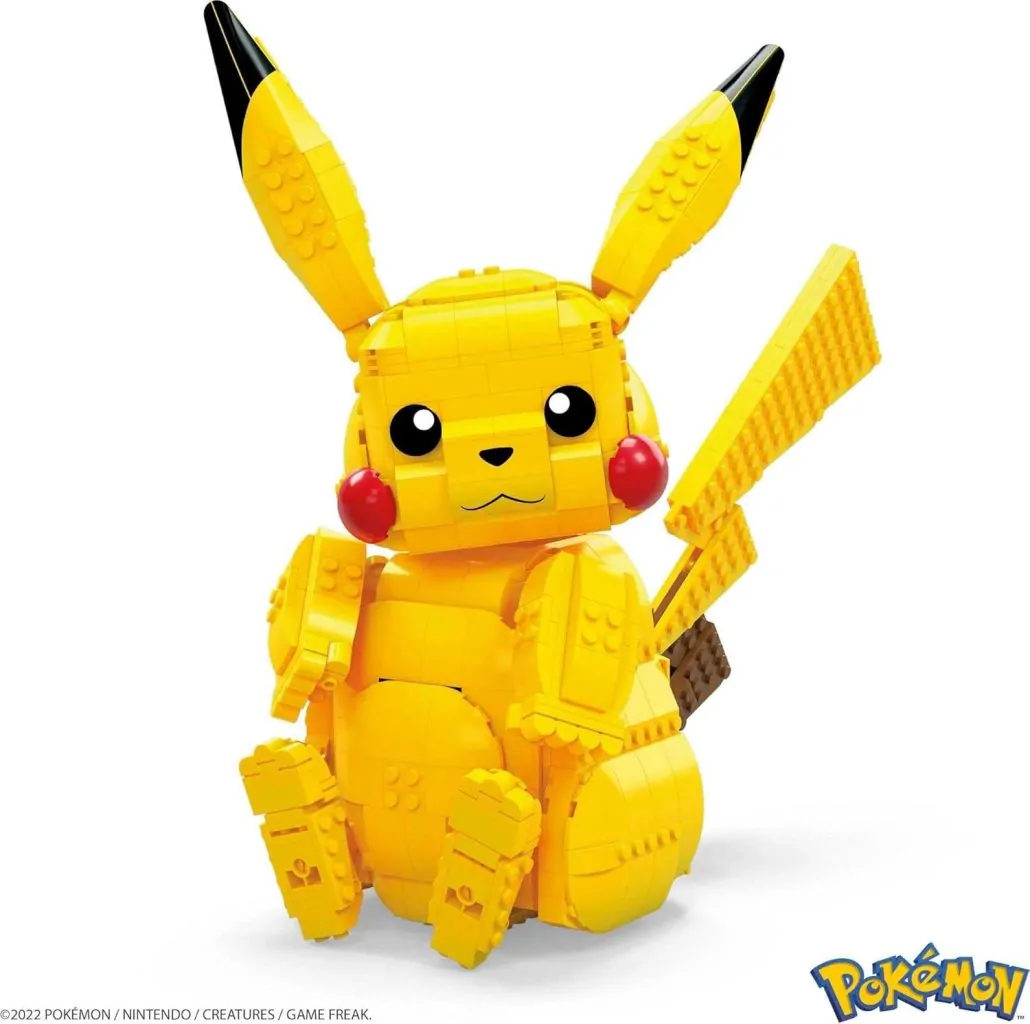 LEGO Pokémon Pikachu compared to Mega's jumbo Pikachu