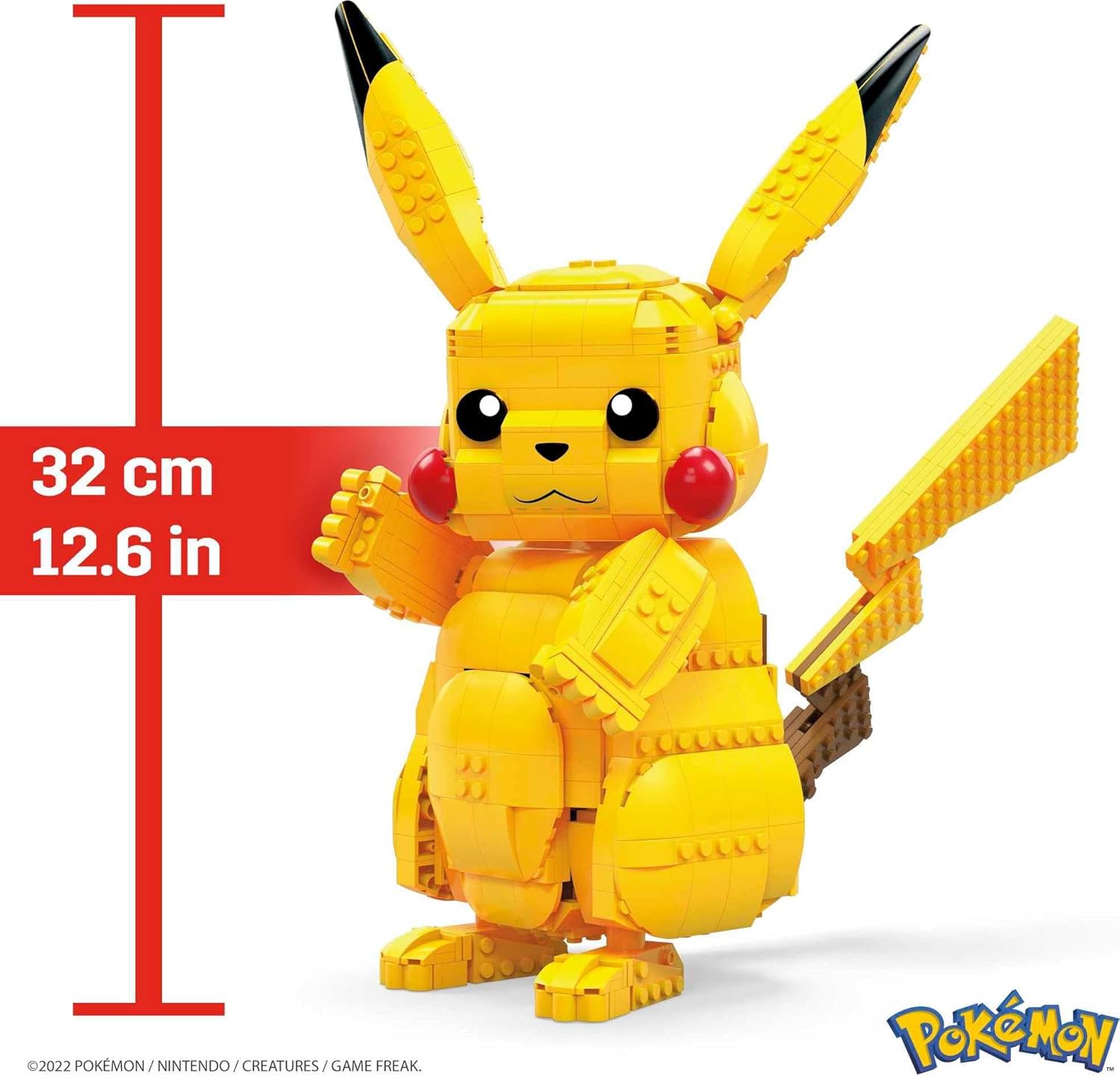 LEGO Pokémon Pikachu compared to Mega's jumbo Pikachu