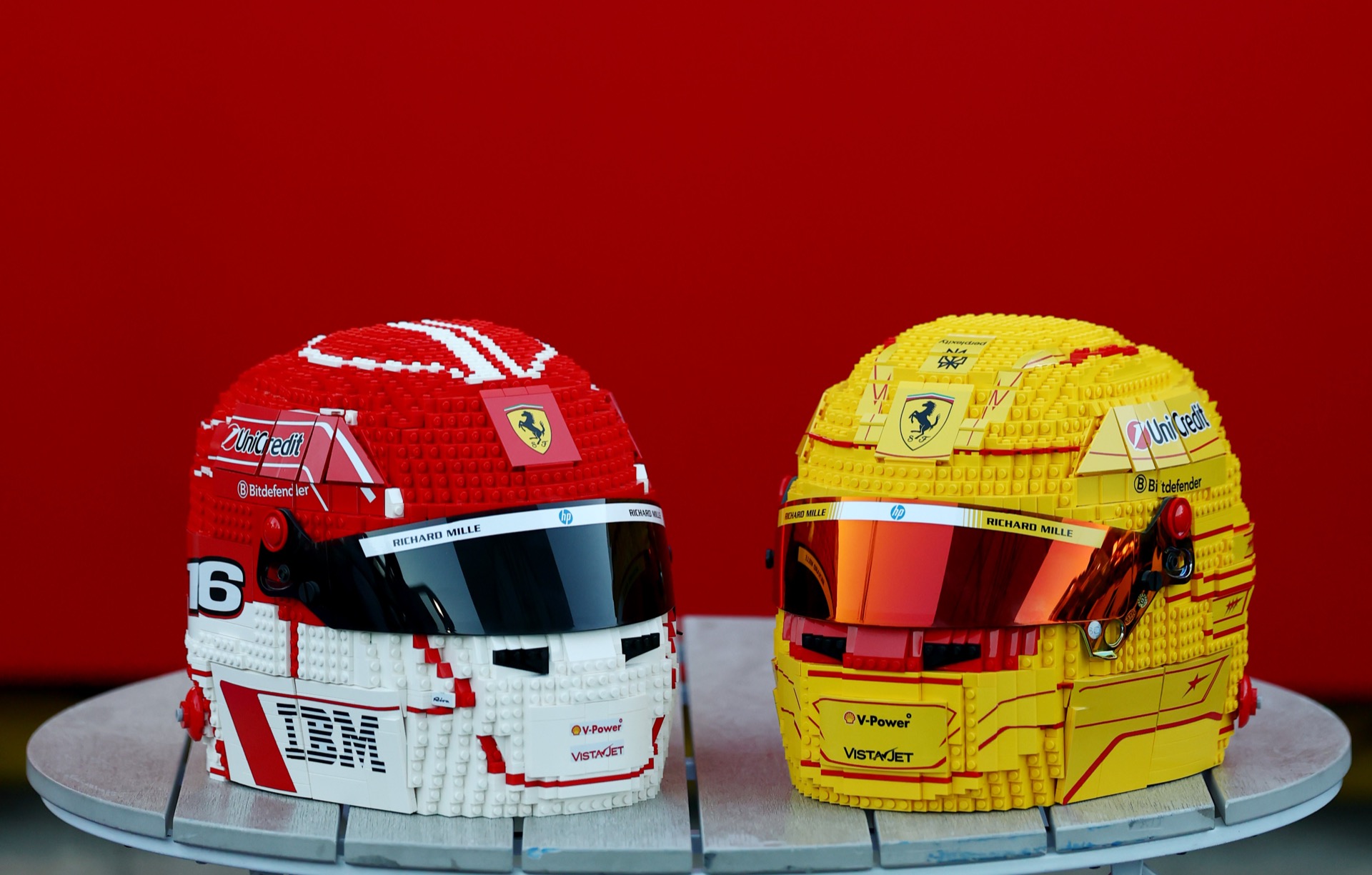 Ferrari Formula 1 drivers show off life-sized LEGO helmets - Brick Fanatics