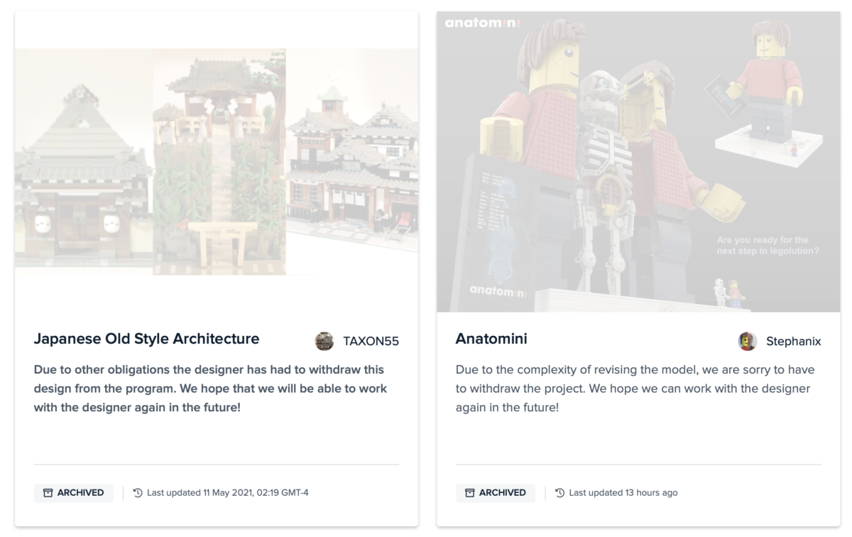LEGO archives another BrickLink Designer Program project