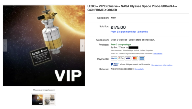 Guess how much the LEGO Ulysses Space Probe is already selling for on eBay