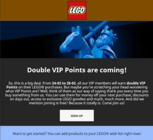 LEGO double VIP points event confirmed for February 2022