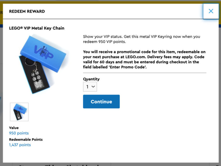 LEGO 2x4 brick metal keychain available as VIP reward
