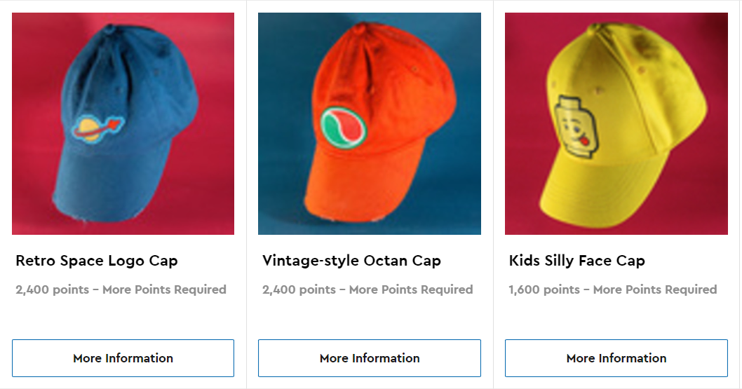 Three vintage LEGO VIP caps are now available on LEGO.com