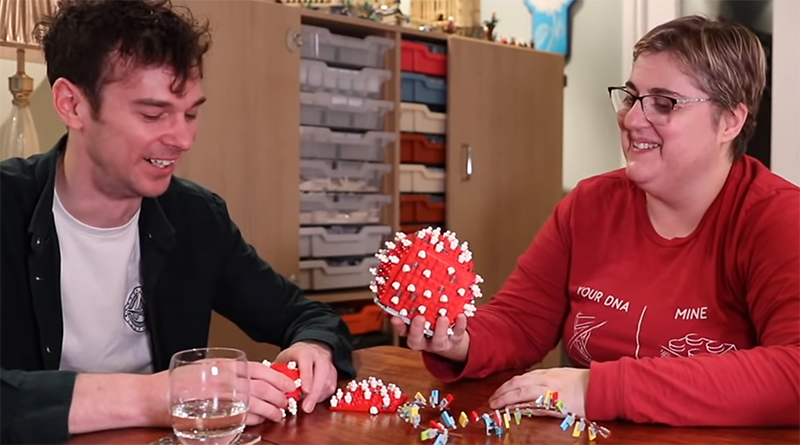 Doctors build a LEGO coronavirus