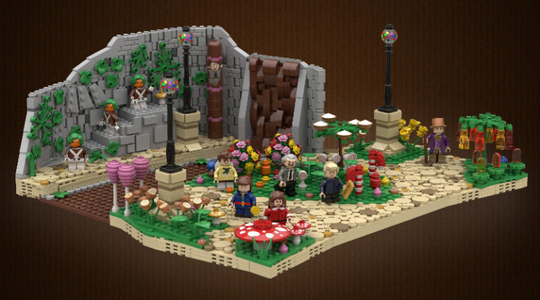 Visit Willy Wonka's chocolate factory in this sweet LEGO build